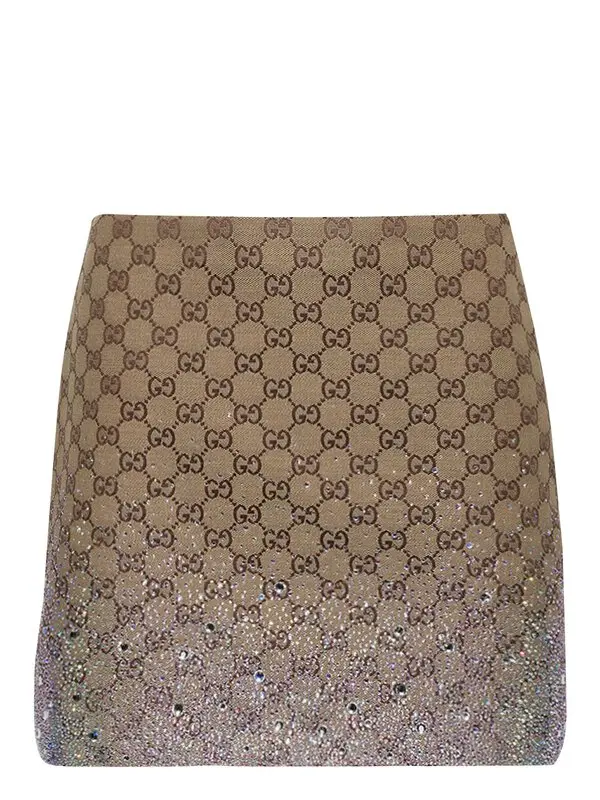 Gucci Gg Canvas Mini Skirt With Crystal Embroidery - Brown