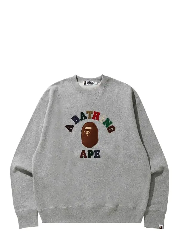 A BATHING APE College Applique Relaxed Crewneck - Grey