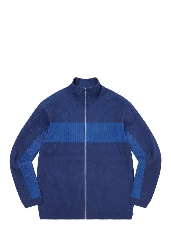 Supreme Two-tone Ribbed Zip-up Sweater - Blue