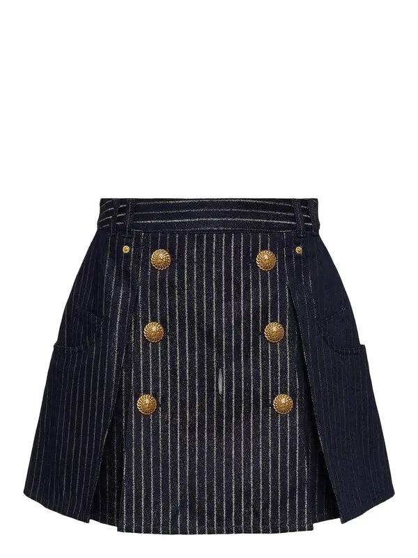 Balmain Pinstriped Skirt With Button Detail - Blue