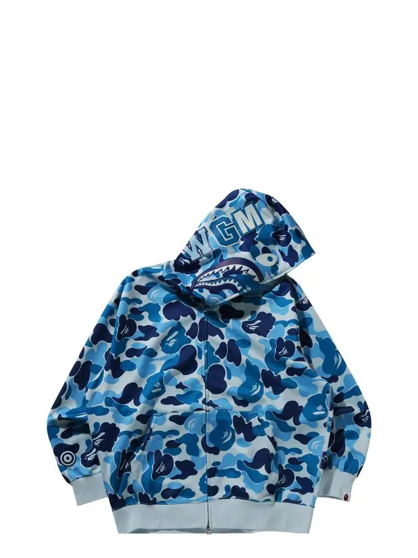 A BATHING APE Abc Camo Rayon Relaxed Fit Shark Full Zip Hoodie - Blue