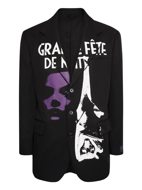 Raf Simons Oversized Blazer With Uniform Pockets And Print - Black