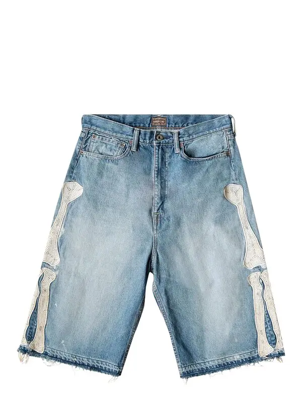 Kapital Bone Denim Shorts - Blue