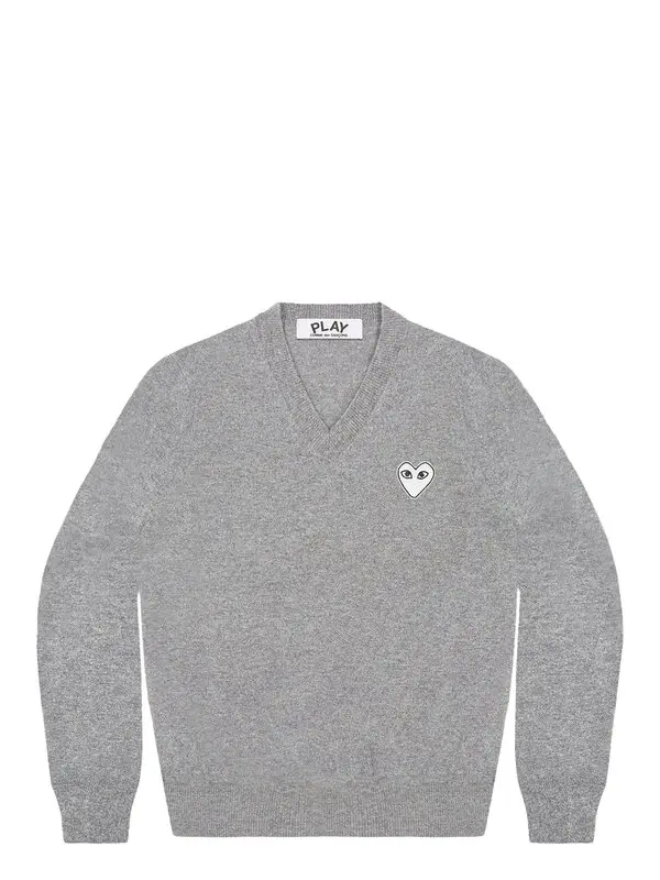 Play Comme Des Garcon Heart V-neck Sweater - Grey