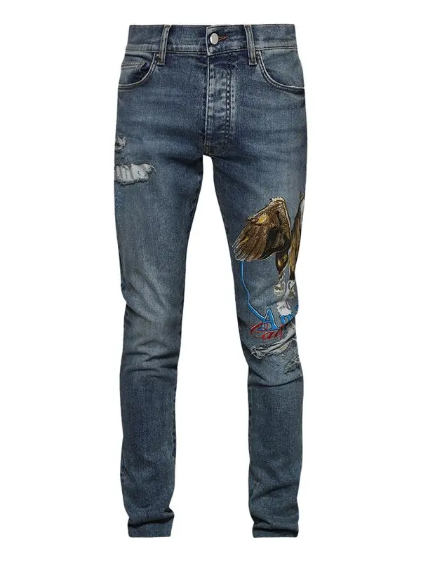 Amiri Printed And Embroidered Skinny Jean - Blue