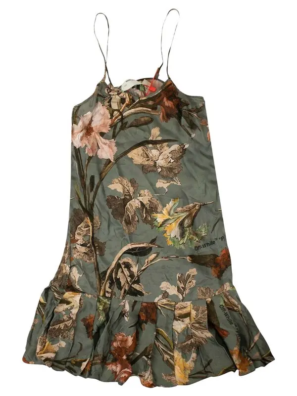 Off-White Floral Print Slip Dress - Green