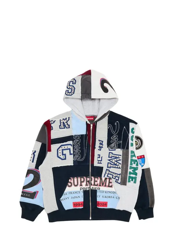 Supreme Patchwork Zip-up Hooded Sweatshirt - Blue