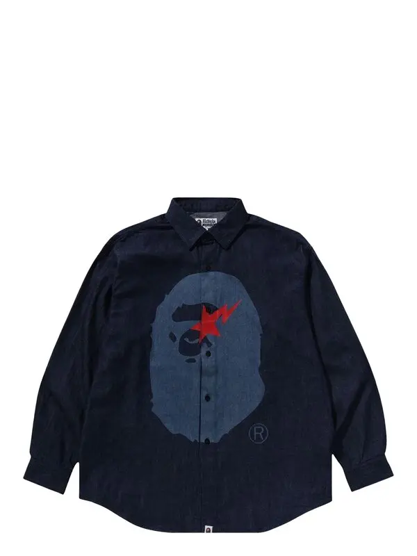 A BATHING APE Sta Ape Head Relaxed Fit Denim Long-sleeve Shirt - Blue