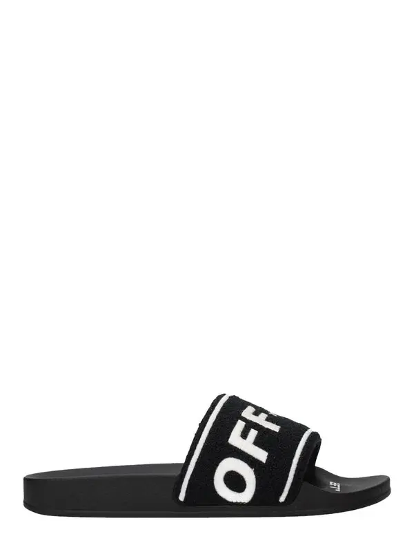 Off-White Towel Embroidery Sliders - Black