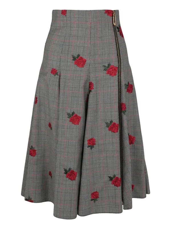 Versace Floral Embroidered Plaid Skirt - Black
