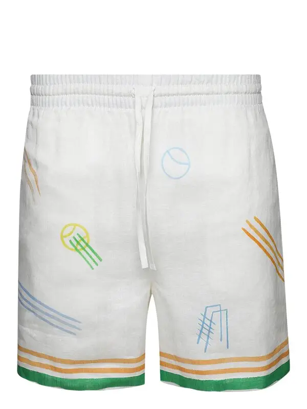 Casablanca Printed Linen Shorts - White