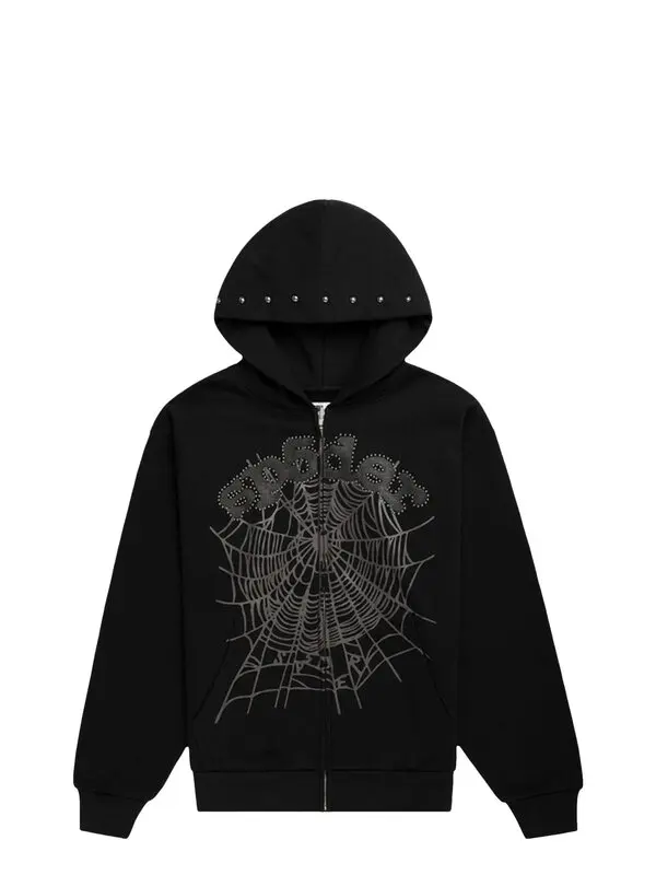 SP5DER Og Web Studded Zip Hoodie - Black