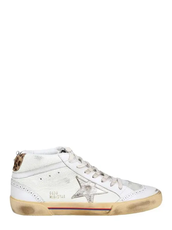 GOLDEN GOOSE Mid Star Leopard Sneakers - White