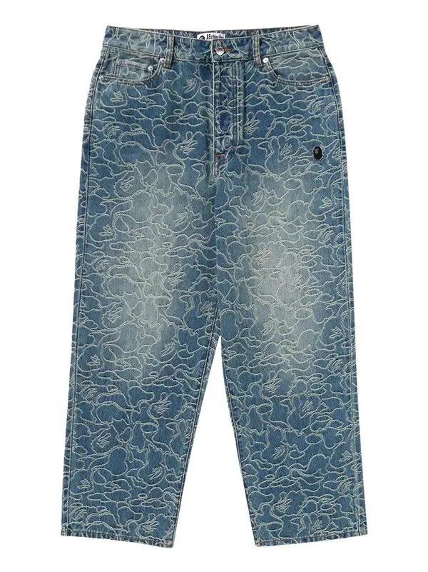 A BATHING APE Line Camo Jacquard Denim Pants - Blue