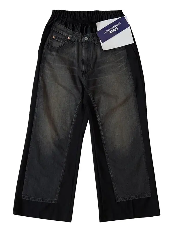Junya Watanabe Wool Trousers With Denim Panel - Black