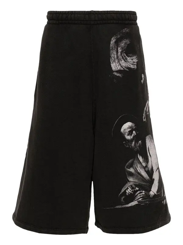 Off-White Cotton Track Shorts - Black