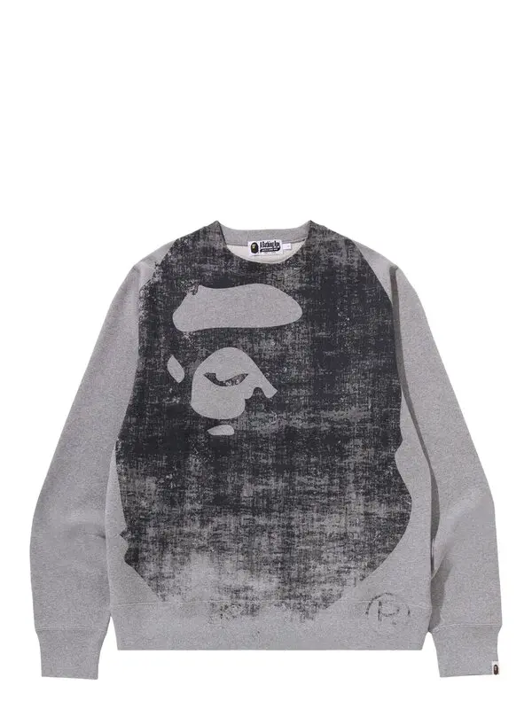 A BATHING APE Ape Head Over Print Crewneck Sweat - Grey