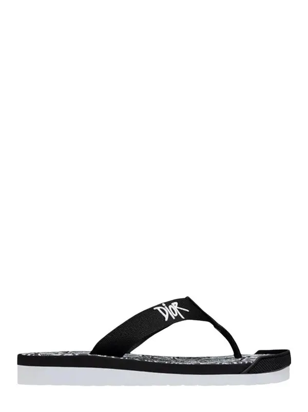 Dior Shawn Stussy X Embroidery Flip Flops - Black