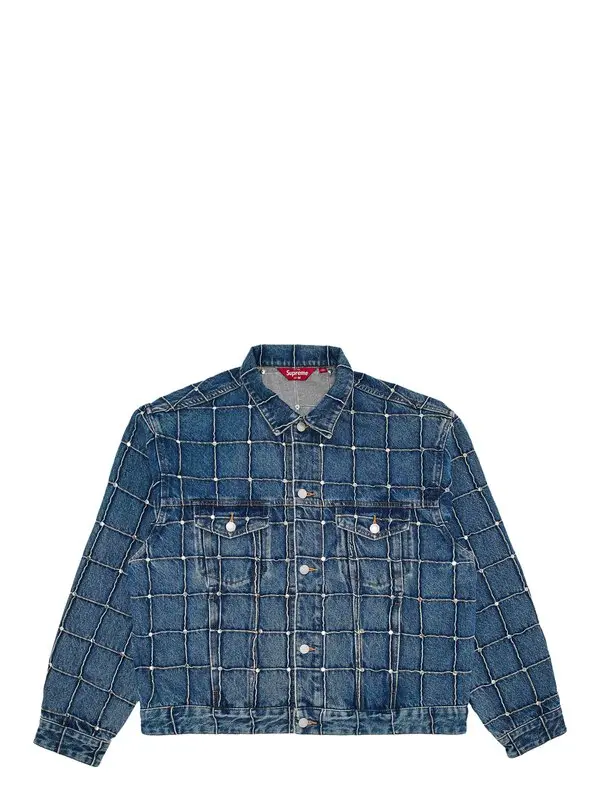 Supreme Studded Seam Denim Trucker Jacket - Blue
