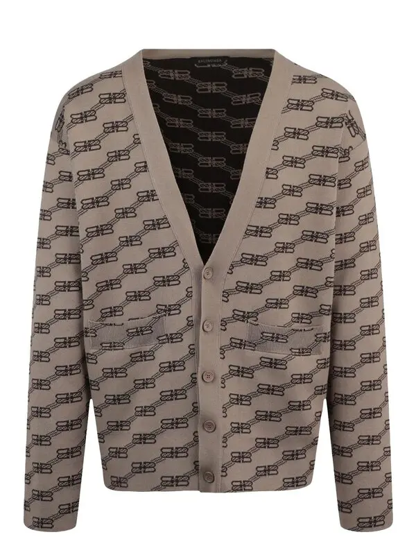 Balenciaga Logo Intarsia Knit Cardigan - Tan