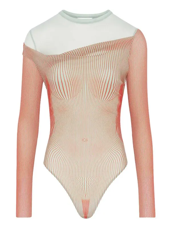 Jean Paul Gaultier Double Layer Pinstripe Body Morphing Bodysuit - Green