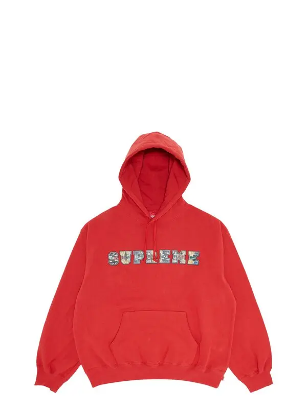 Supreme Collegiate Patchwork Leather Hooded Sweatshirt - Red