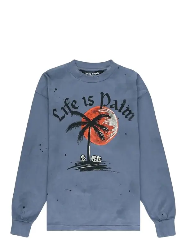 Palm Angels Sunset Palm Classic Long-sleeve Tee - Blue