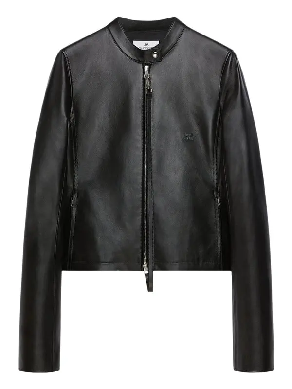 COURREGES City Zipped Biker Leather Jacket - Black