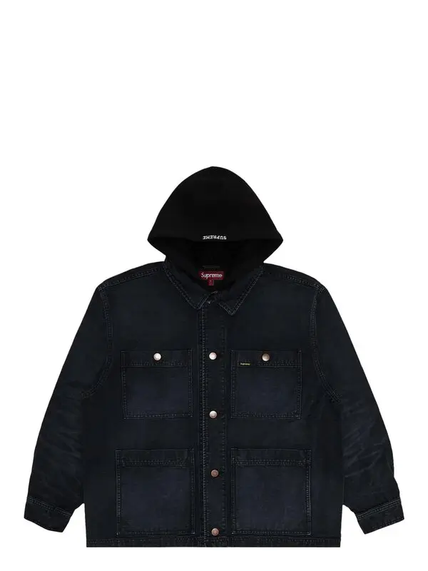Supreme Worn Hooded Chore Coat - Black
