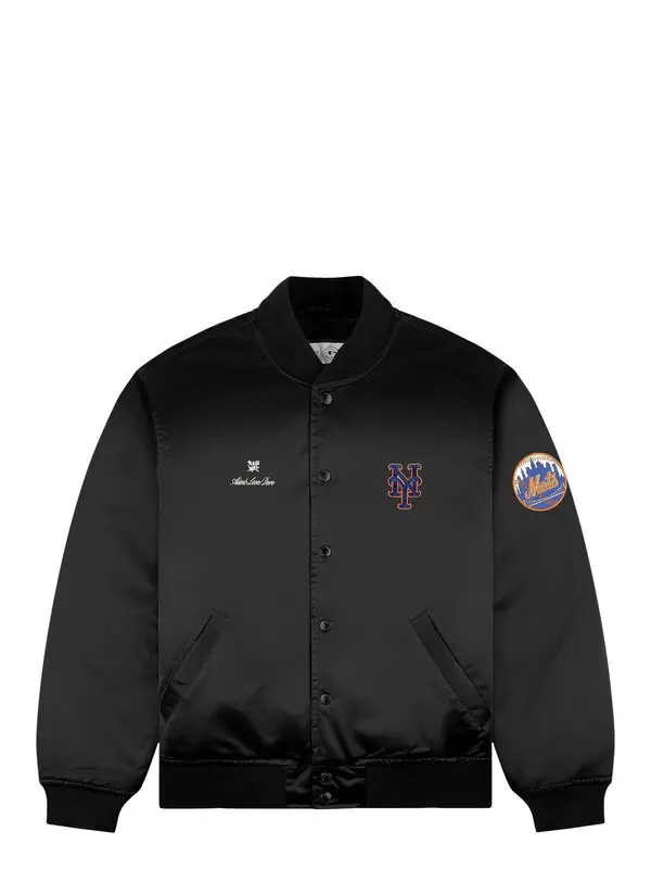 Aimé Leon Dore X New York Mets Satin Varsity Jacket - Black