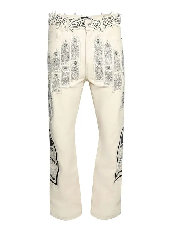 WHO DECIDES WAR BY EV BRAVADO Patched Arch Embroidered Pant - White