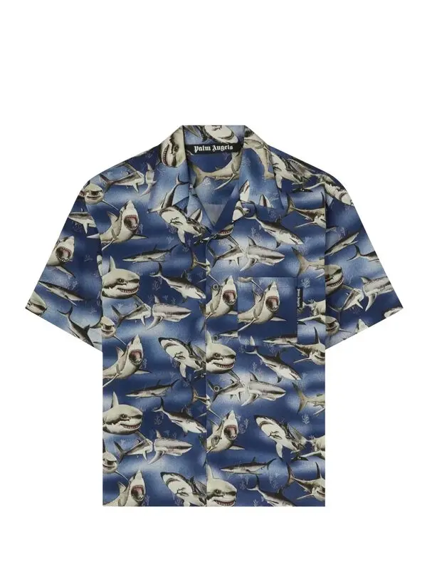 Palm Angels Shark Bowling Shirt - Blue