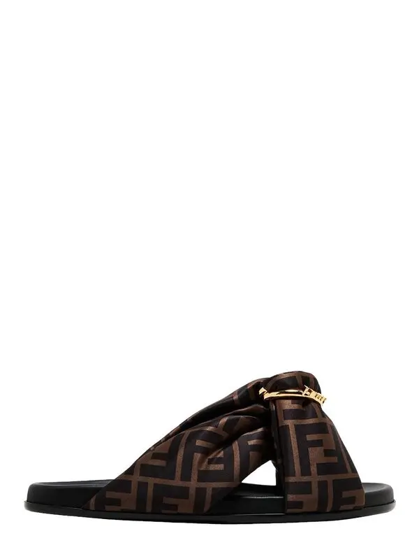 Fendi Feel Ff Satin Slides - Brown