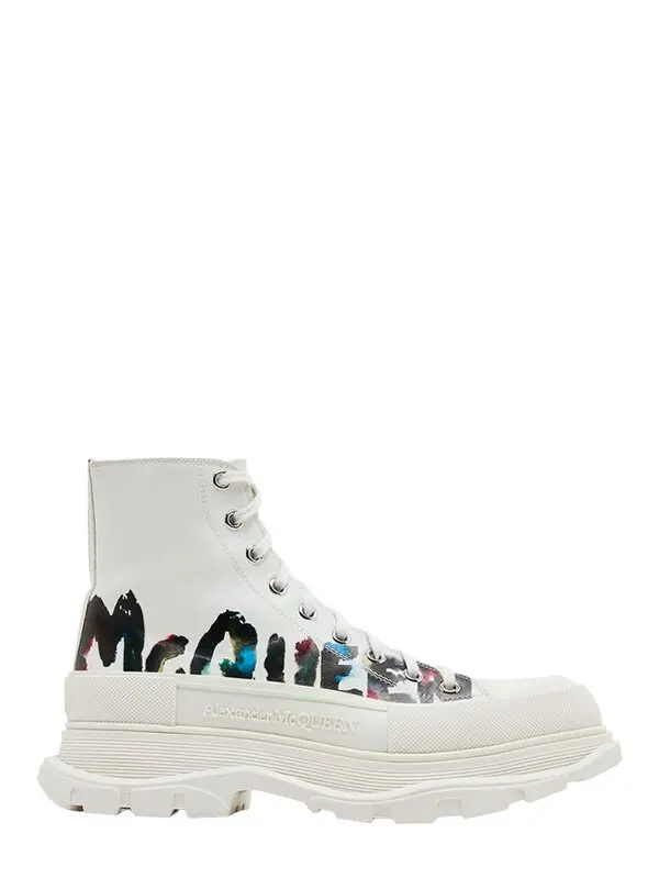 Alexander McQueen Tread Slick Graffiti Logo Boots - White