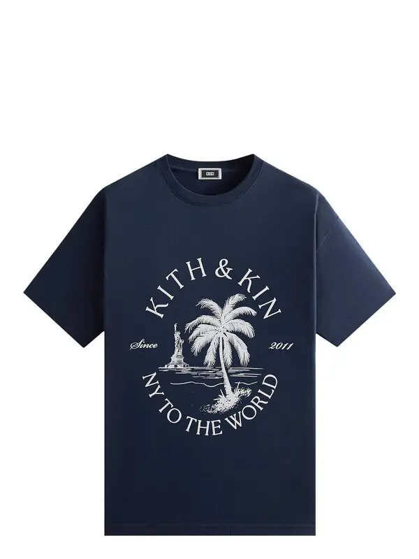 Kith Ny To The World Palm Pocket Tee - Blue