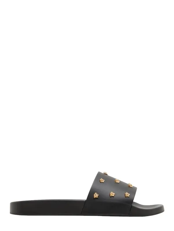 Versace Medusa Stud Leather Slides - Black