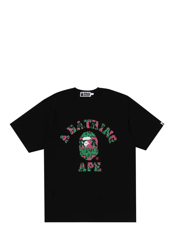 A BATHING APE Graffiti Pattern College Tee - Black