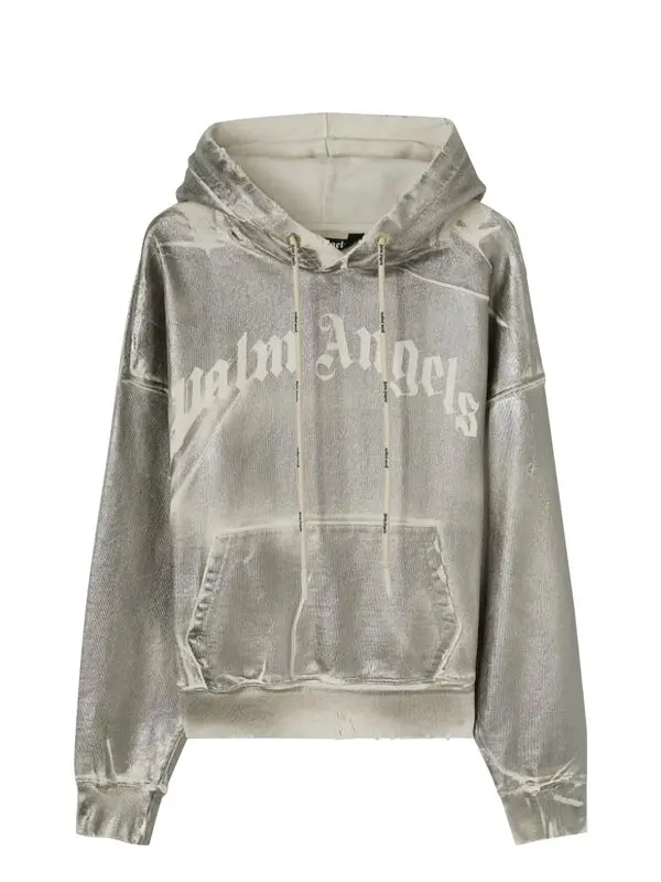 Palm Angels Metallic Logo Hoodie - Grey