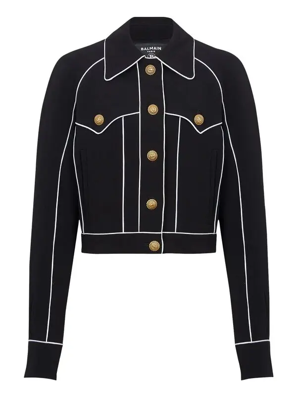 Balmain Buttoned Contrasted Western Crepe Jacket - Black