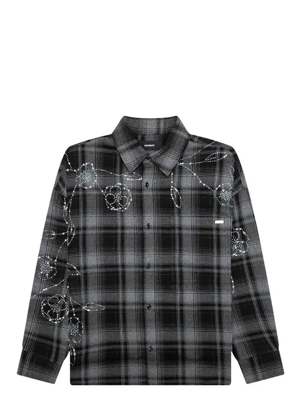 NAHMIAS Plaid Beaded Oversized Shirt - Black