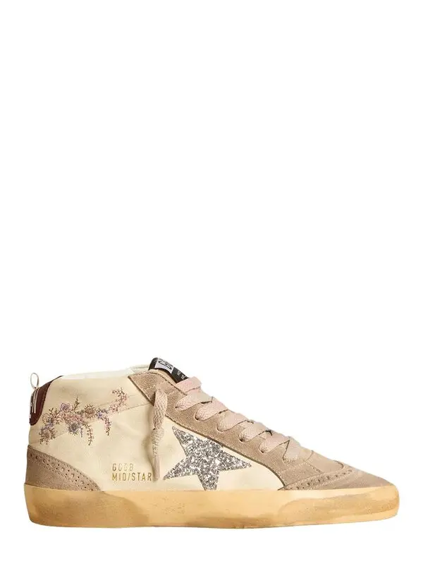 GOLDEN GOOSE Mid Star Floral Embroidery Sneakers - Cream