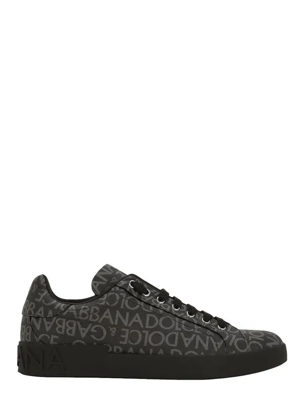 Dolce & Gabbana Portofino Allover Logo Sneakers - Black