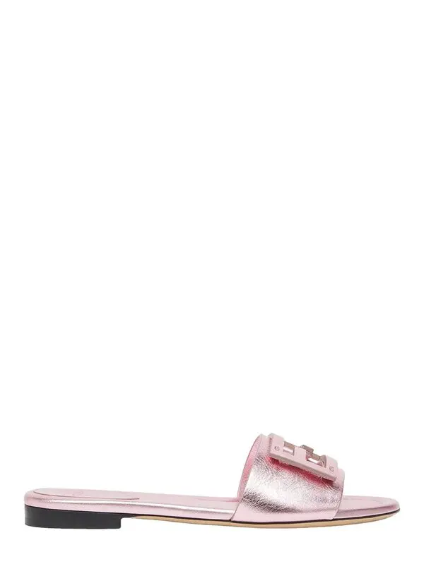 Fendi Baguette Metallic Slides - Pink
