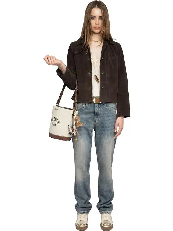 Zadig&Voltaire Lessa Suede Leather Jacket - Brown / Pink / Yellow