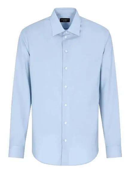 Emporio Armani Icon Shirt In Tropical Light Wool Canvas - Blue