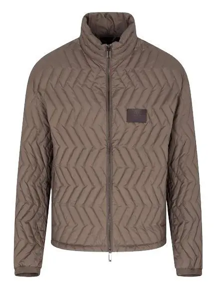 Emporio Armani Chevron Quilted Ripstop Nylon Down Jacket - Natural