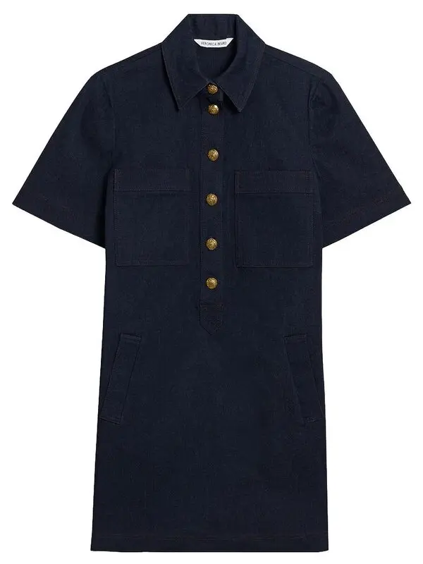 Veronica Beard Koulis Denim Mini Shirt Dress - Dark Denim