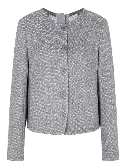 Emporio Armani Icon Tricot-effect Jacquard Knit Jacket - Black / White / Pink / Gray