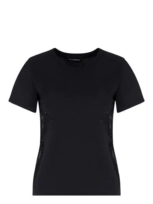 Emporio Armani Supima Jersey T-shirt With Tulle Inserts - Black