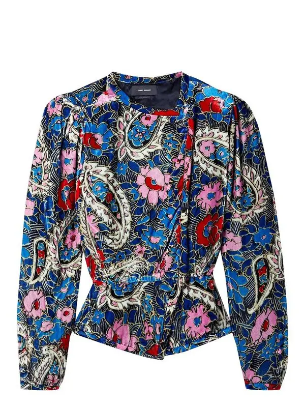 Isabel Marant Floral-print Velvet Top - Blue